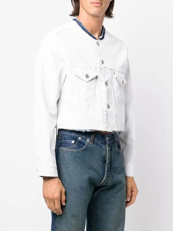 MAISON MARGIELA Collarless Cropped Denim Jacket - White
