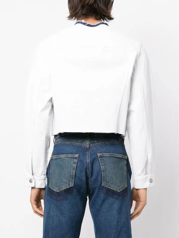 MAISON MARGIELA Collarless Cropped Denim Jacket - White