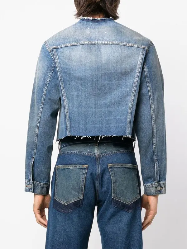 MAISON MARGIELA Collarless Cropped Denim Jacket - Blue