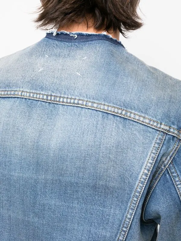 MAISON MARGIELA Collarless Cropped Denim Jacket - Blue