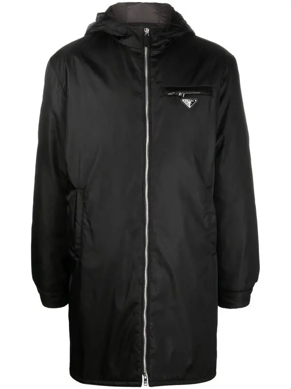 Prada Triangle-Logo Zip-Up Parka - Black | Editorialist