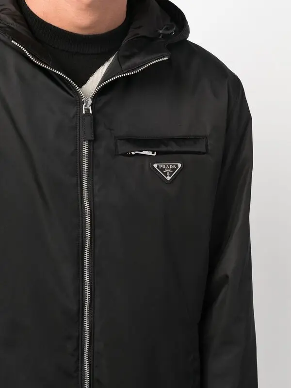 Prada Triangle-Logo Zip-Up Parka - Black | Editorialist