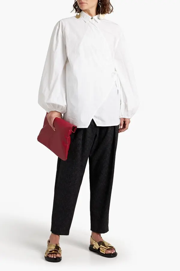 GANNI Cottonpoplin Wrap Blouse
