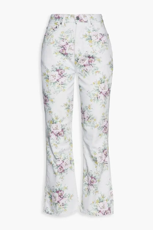 GANNI Cropped Floralprint Highrise Flared Jeans - Sky Blue