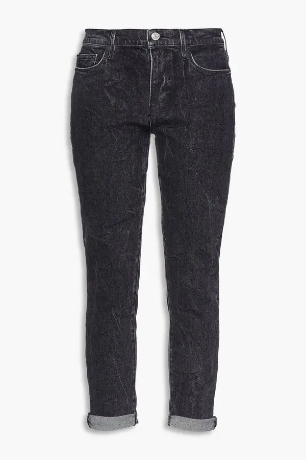 FRAME Le Garcon Cropped Midrise Tapered Jeans - Dark Gray