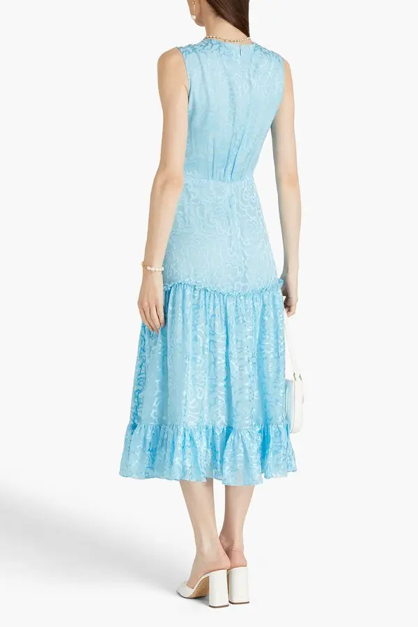 Saloni Devon Tiered Devoré Silk-blend Midi Dress