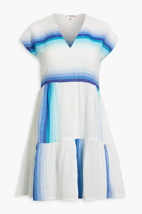 LEMLEM Gathered Printed Cotton-blend Gauze Mini Dress - Turquoise