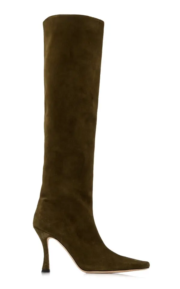 Staud Cami Suede Knee Boots - Green