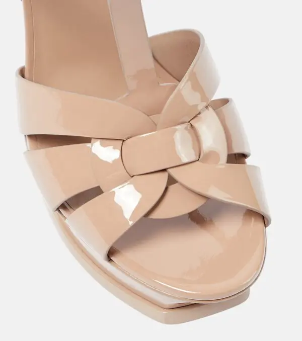 Saint Laurent Tribute Patent Leather Platform Sandals - Beige