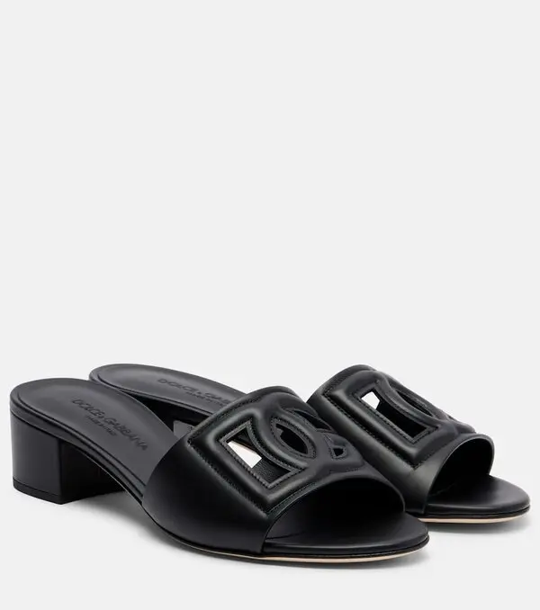 Dolce & Gabbana Leather Mules With Dg Logo - Black