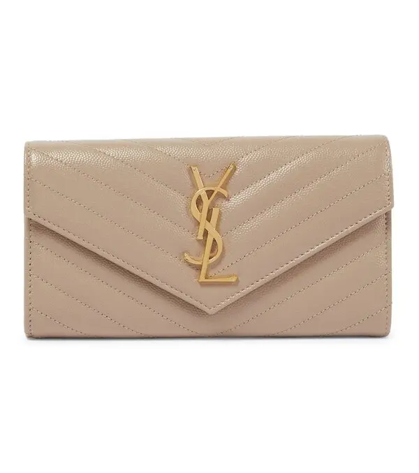Saint Laurent Monogram Large Leather Wallet - Beige
