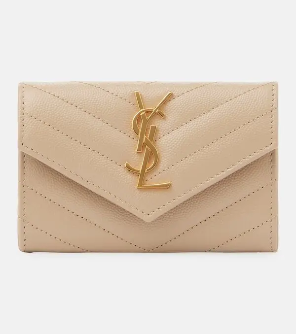 Saint Laurent Monogram Small Leather Wallet - Beige