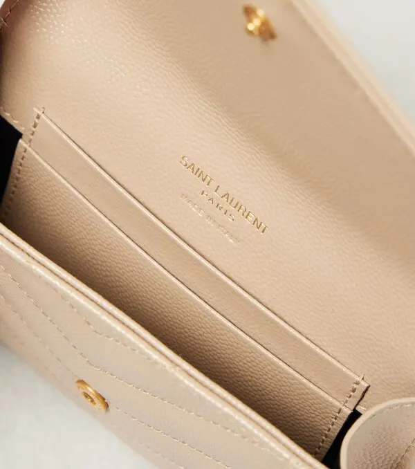 Saint Laurent Monogram Small Leather Wallet - Beige