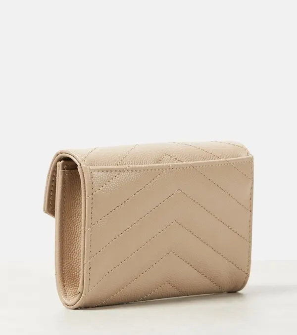 Saint Laurent Monogram Small Leather Wallet - Beige