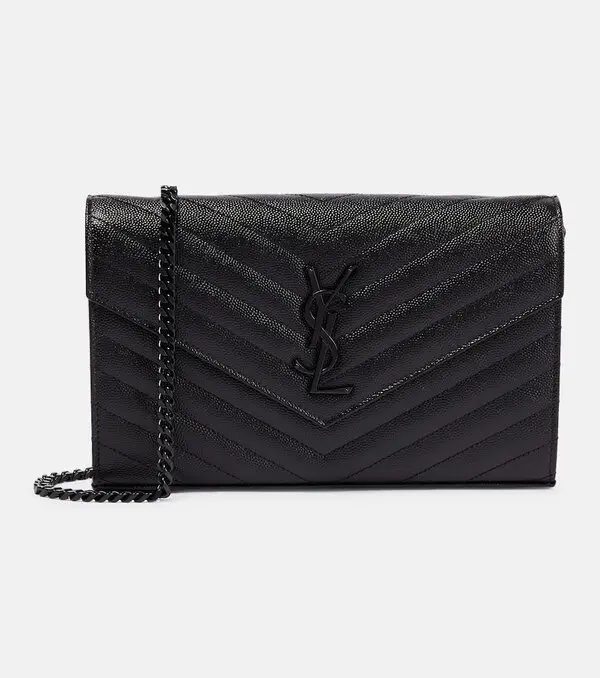 Saint Laurent Cassandre Matelassé Leather Wallet On Chain - Black