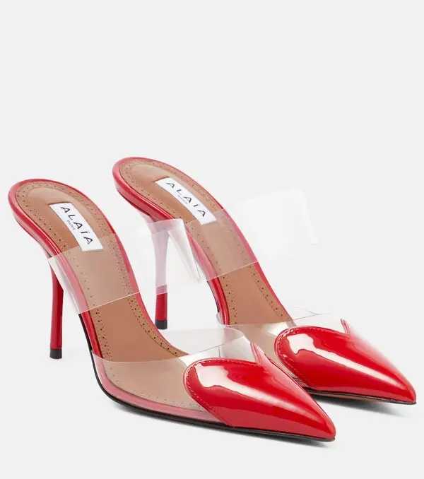 AZZEDINE ALAIA Cœur Patent Leather And Pu Mules - Red