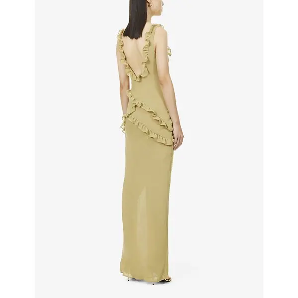 House Of Cb Ruffled Mesh Maxi Dress - Olive