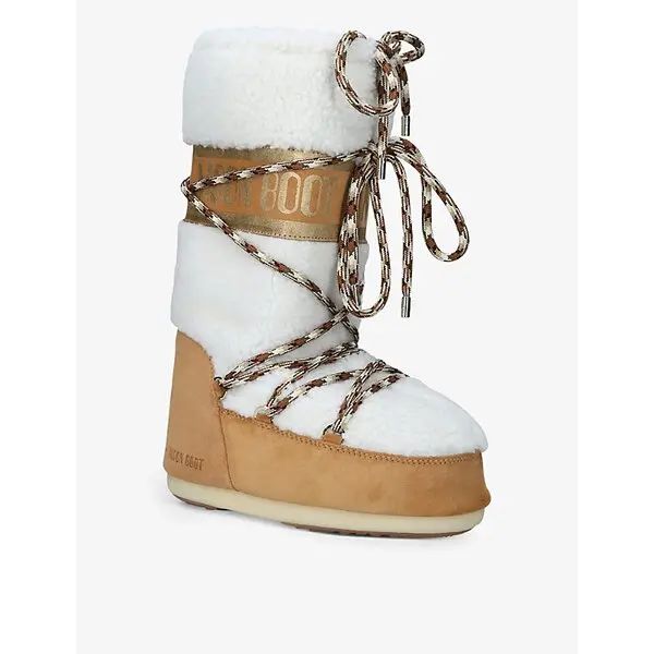 Moon Boot Icon Logo-print Shearling And Suede Snow Boots - Tan Comb