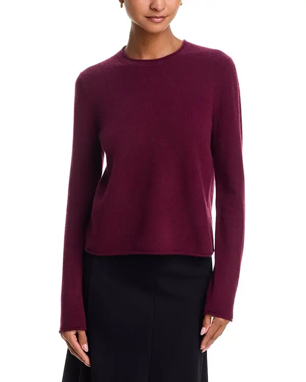 Aqua 100% Cashmere Rolled Edge Sweater - Black Cherry