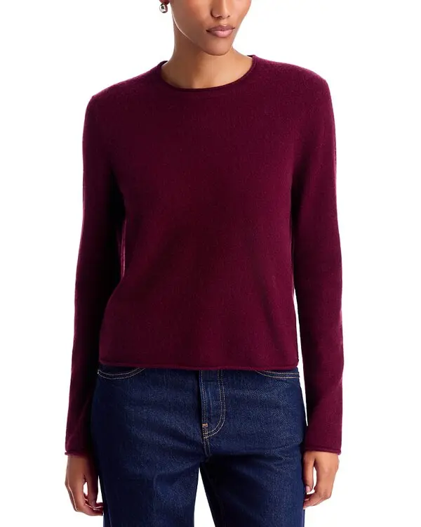 Aqua 100% Cashmere Rolled Edge Sweater - Black Cherry