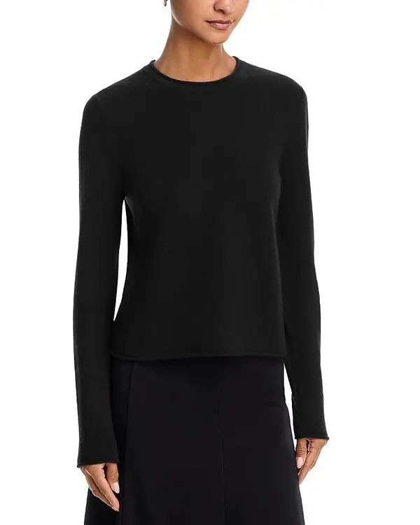 Aqua 100% Cashmere Rolled Edge Sweater - Black