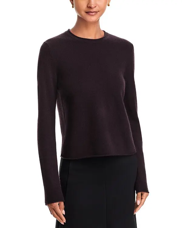 Aqua 100% Cashmere Rolled Edge Sweater - Chocolate