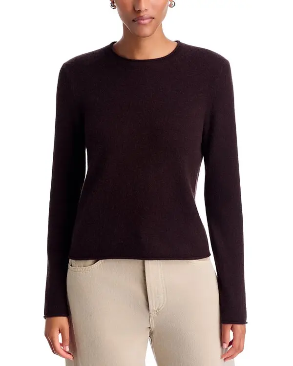 Aqua 100% Cashmere Rolled Edge Sweater - Chocolate