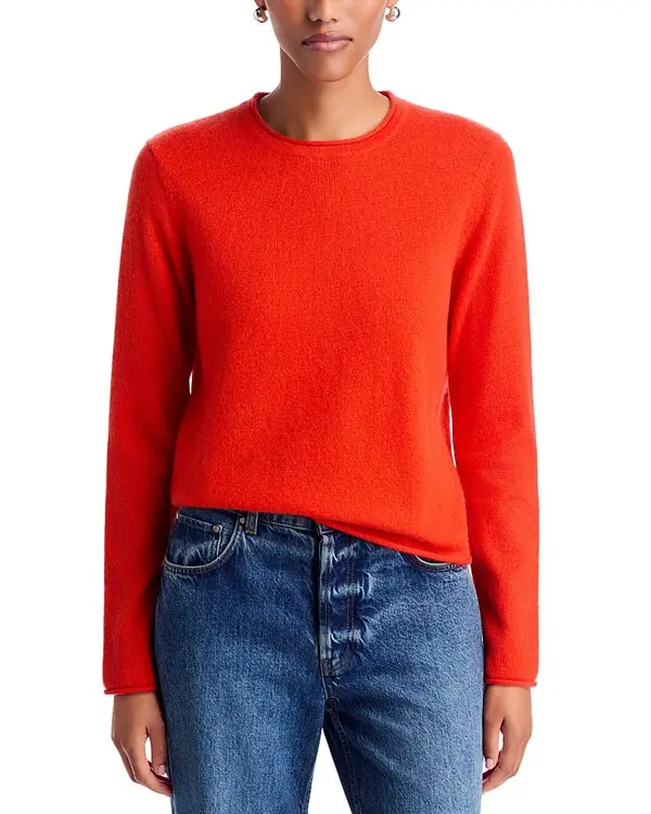 Aqua 100% Cashmere Rolled Edge Sweater - Clementine