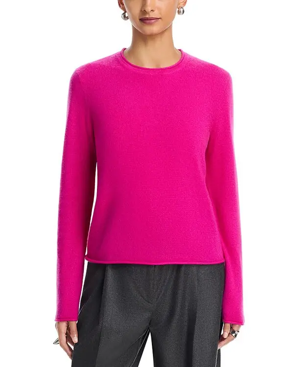 Aqua 100% Cashmere Rolled Edge Sweater - Dragonfruit