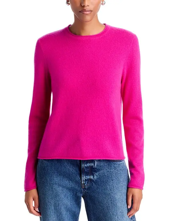 Aqua 100% Cashmere Rolled Edge Sweater - Dragonfruit
