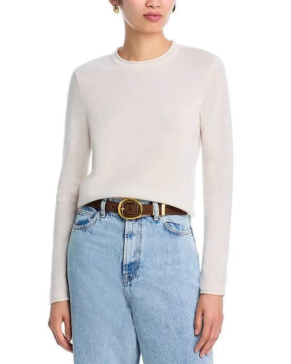 Aqua 100% Cashmere Rolled Edge Sweater - Ivory