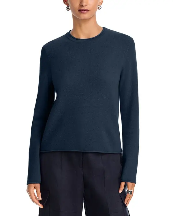 Aqua 100% Cashmere Rolled Edge Sweater - Midnight Forest