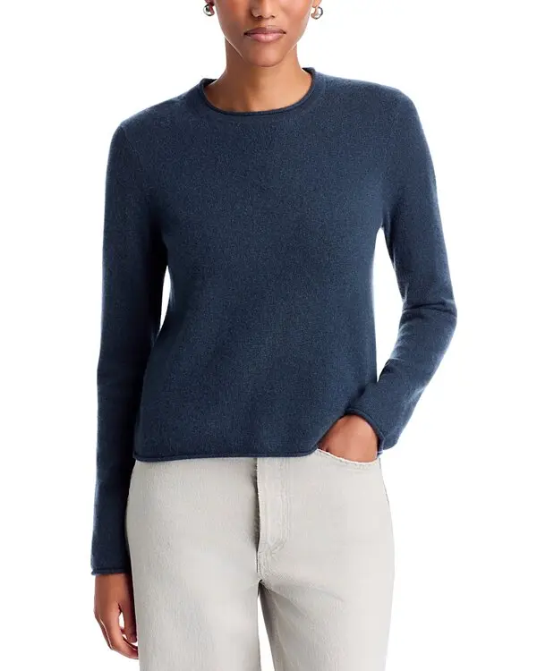 Aqua 100% Cashmere Rolled Edge Sweater - Midnight Forest