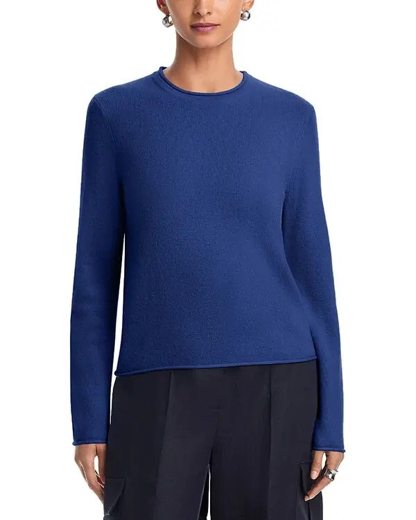 Aqua 100% Cashmere Rolled Edge Sweater - Space Blue