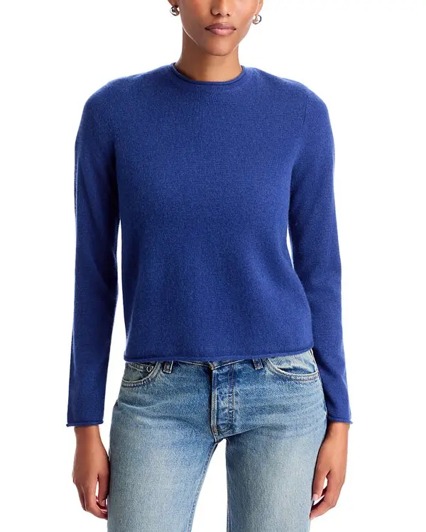 Aqua 100% Cashmere Rolled Edge Sweater - Space Blue