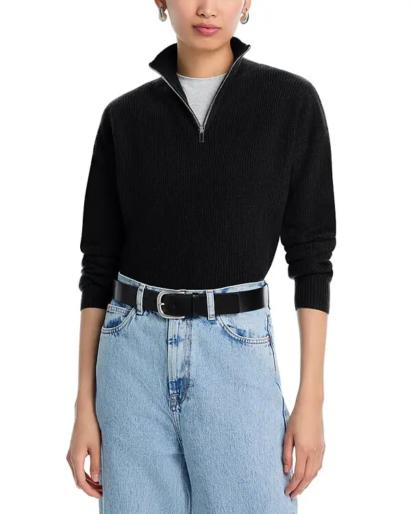 Aqua 100% Cashmere Quarter Zip Sweater