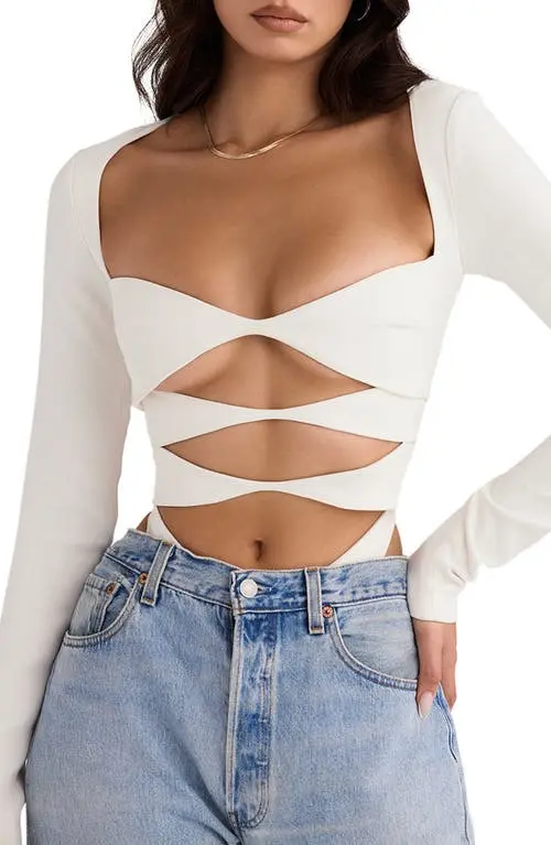 House Of Cb Danica Cutout Crepe Bodysuit - White