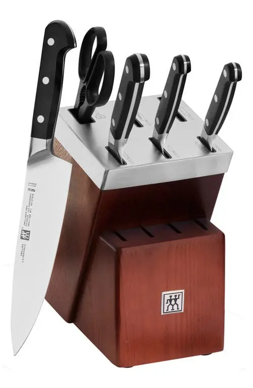 ZWILLING Pro 7-piece Self-sharpening Knife Block & Cutting Board Set - Brown