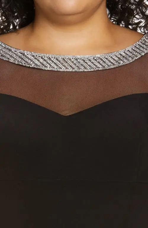 Alex Evenings Illusion Sleeve Side Ruched Gown