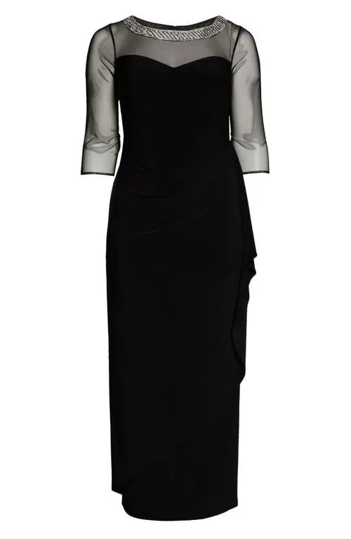 alex evenings side ruched cocktail dress Alex Evenings Women's Embellished-Neck Side-Ruched Illusion Dress - Eggplant main image 1