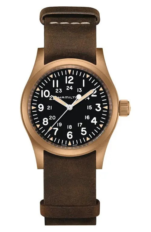 Hamilton Khaki Field Mechanical Leather Strap Watch - Brown