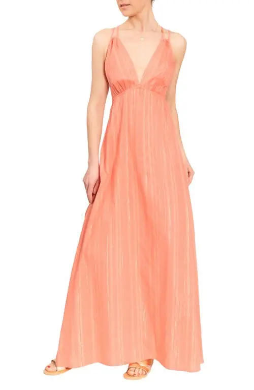 EVERYDAY RITUAL Hazel Long Cotton Nightgown - Coral Shimmer