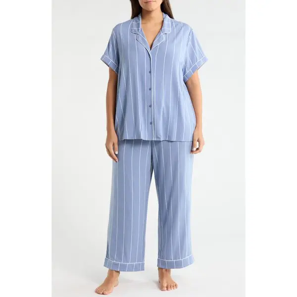 Nordstrom Moonlight Eco Crop Pajamas - Blue T- White Calm Pinstripe