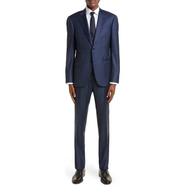 Emporio Armani G Line Solid Blue Wool Suit - Solid Dark Blue