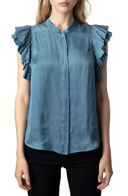 Zadig&Voltaire Satin Ruffle Blouse - Bluestone