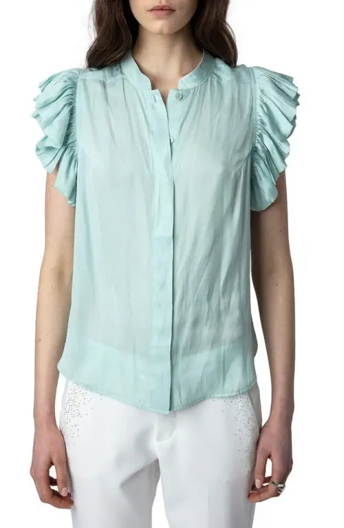 Zadig&Voltaire Tiza Ruffle Satin Button-up Blouse - Celadon
