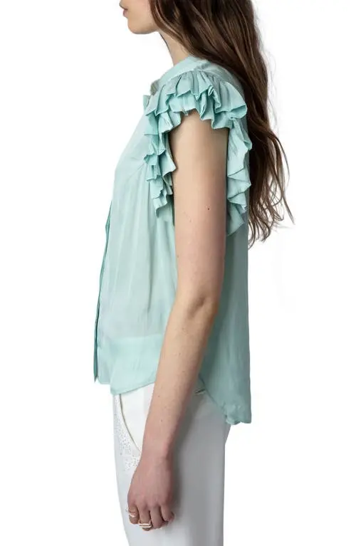 Zadig&Voltaire Tiza Ruffle Satin Button-up Blouse - Celadon