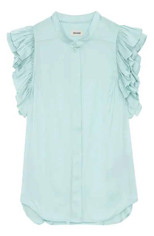 Zadig&Voltaire Tiza Ruffle Satin Button-up Blouse - Celadon