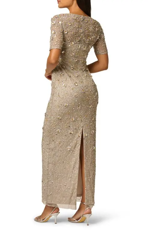 Adrianna Papell Beaded Gown - Platinum