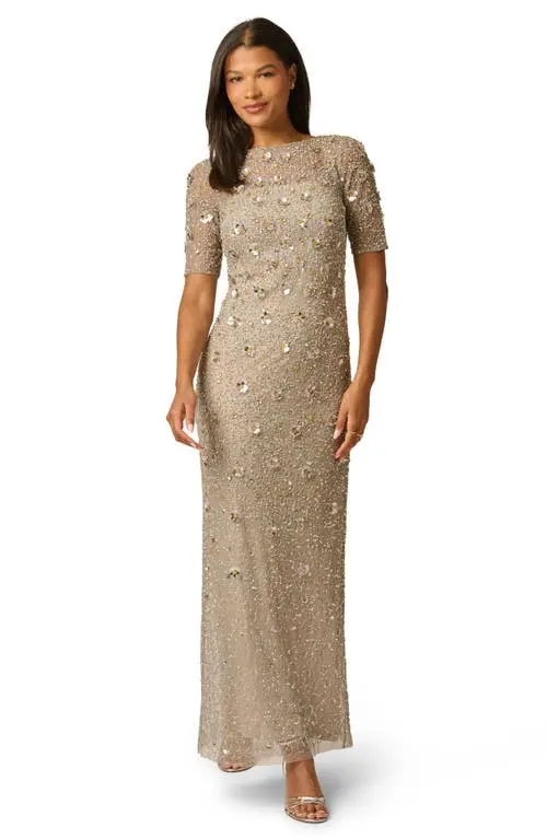 Adrianna Papell Beaded Gown - Platinum